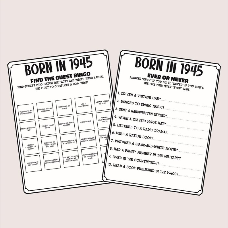 80th Birthday Party Games 1945 Trivia Born in 1945 80 Year Old Men ...