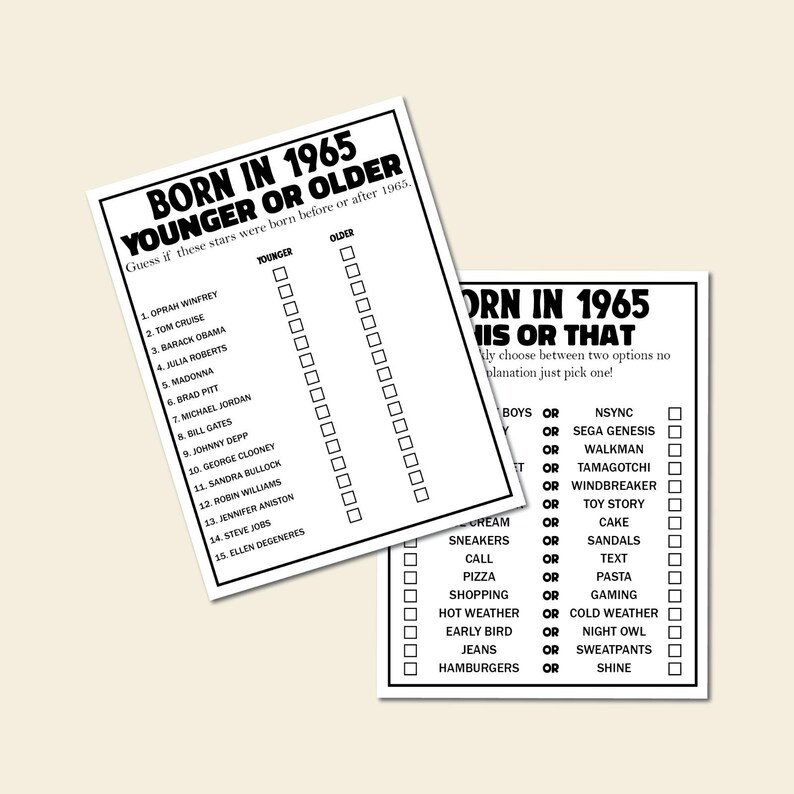 60th Birthday Party Games Bundle: 1965 Trivia, Scattergories (printable ...