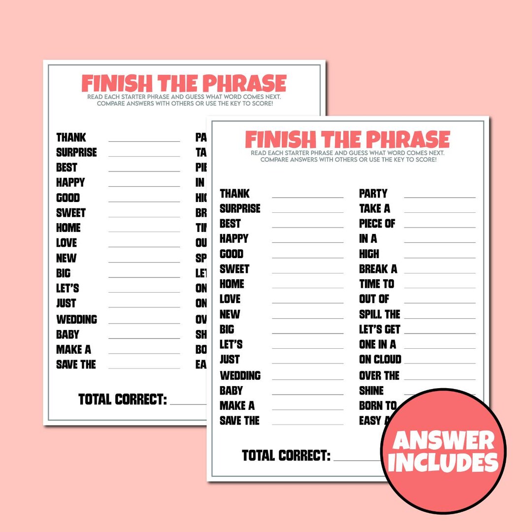 Printable Finish the Phrase Game: Party Icebreaker (PDF Downloadable ...
