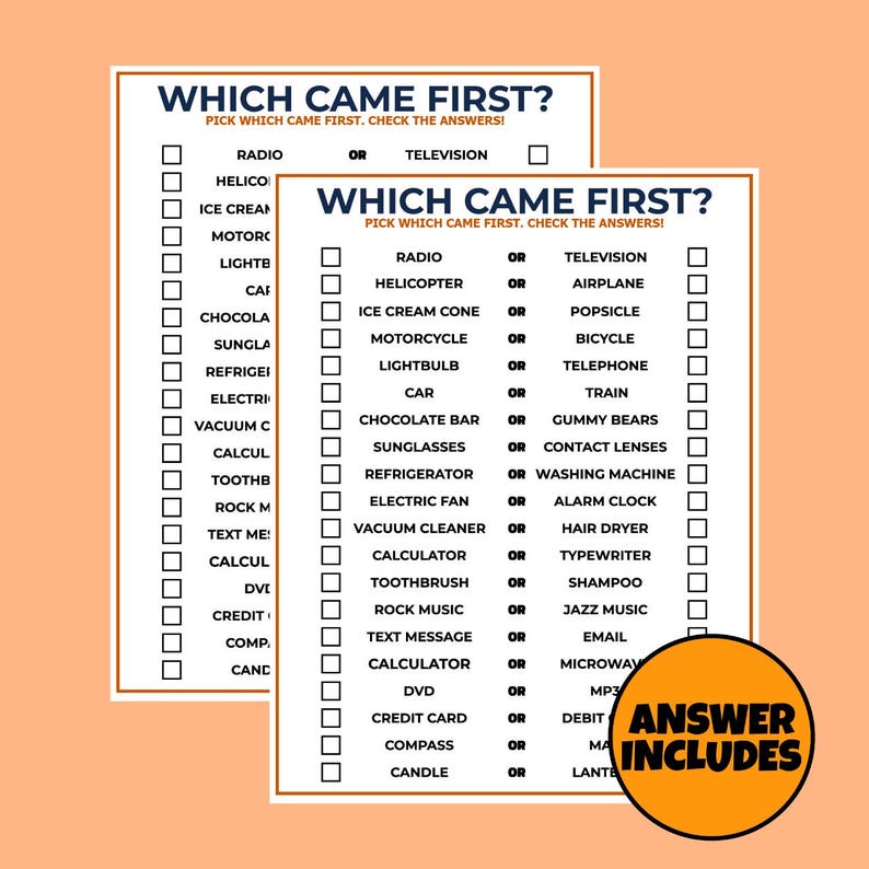 Which Came First Trivia Printable Game PDF, Office Ice Breaker, Family Trivia Night, Fun Party ...