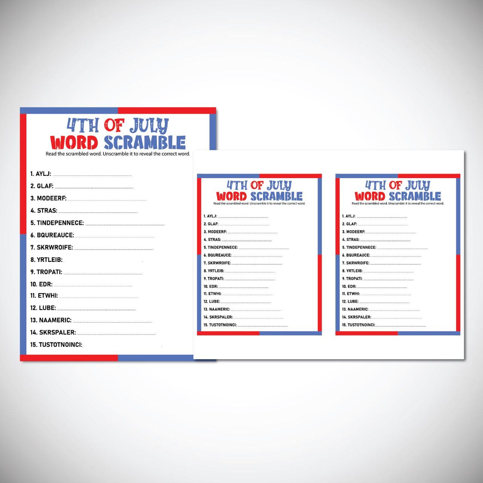 4th of July Word Scramble Game, Patriotic Party Game, Independence Day ...