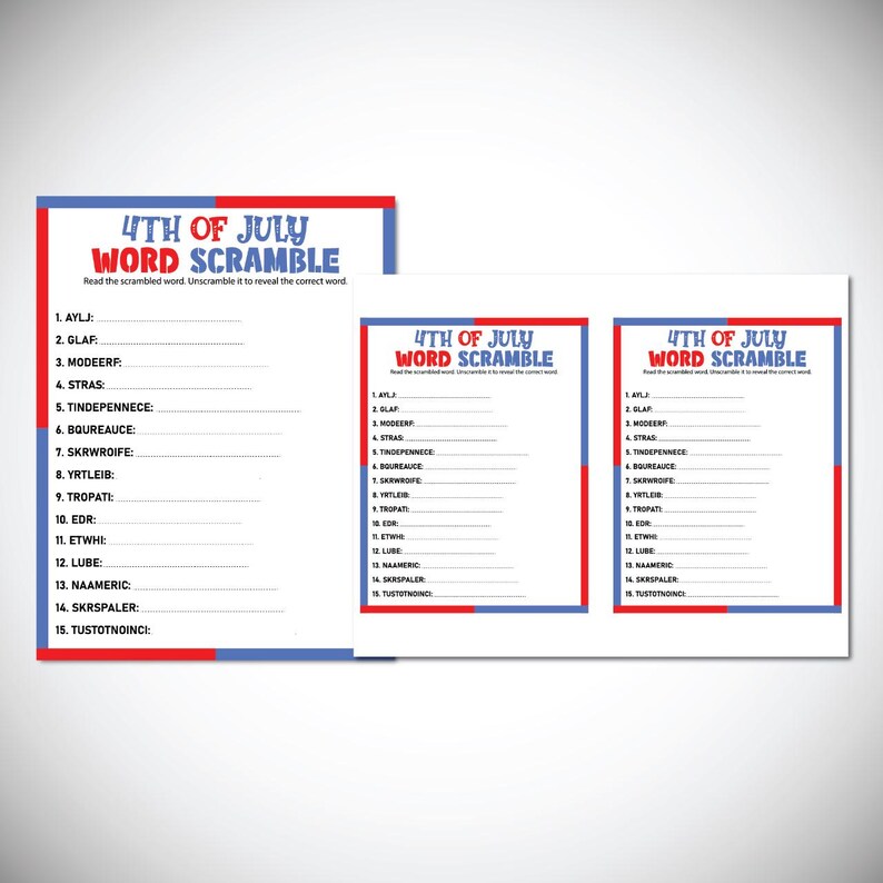 4th of July Word Scramble Game, Patriotic Party Game, Independence Day ...
