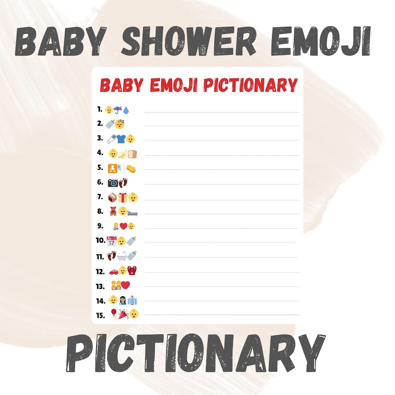 Emoji Pictionary Baby Shower Game: Fun Printable Activity (instant ...