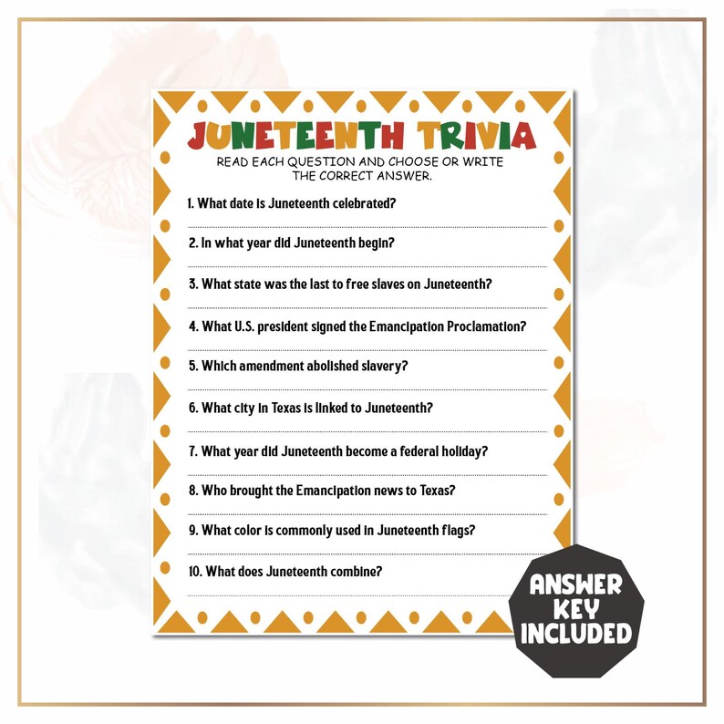 Juneteenth Trivia Game Printable | Black History Classroom Activity ...