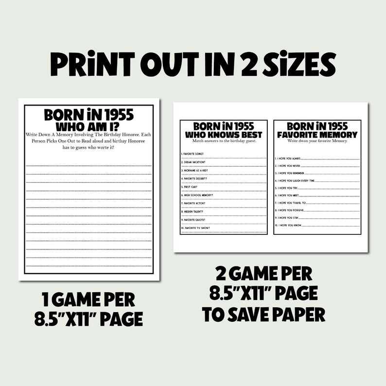 70th Birthday Party Games: Born in 1955 Nostalgia (printable) - Etsy