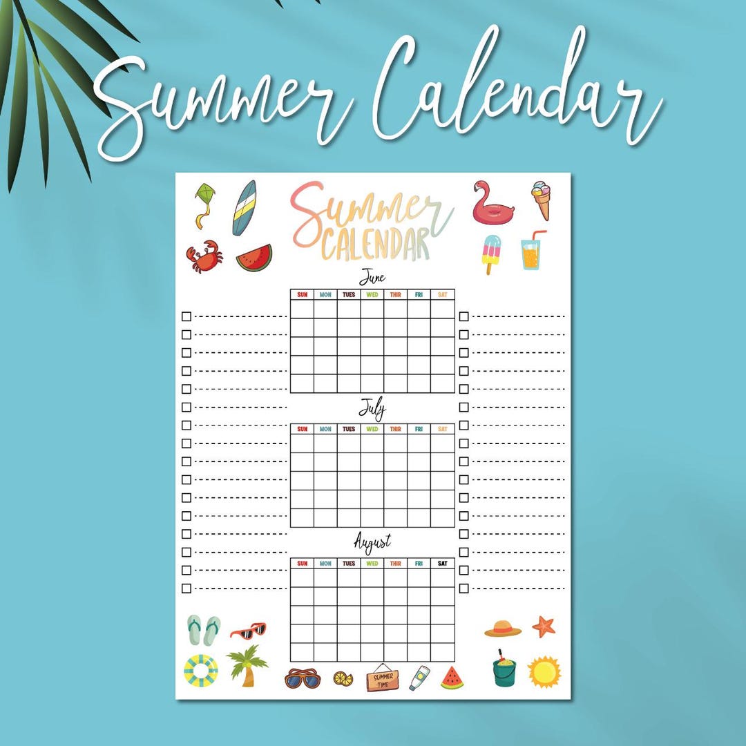 Summer Calendar Poster Printables Calendar for Families Planner ...