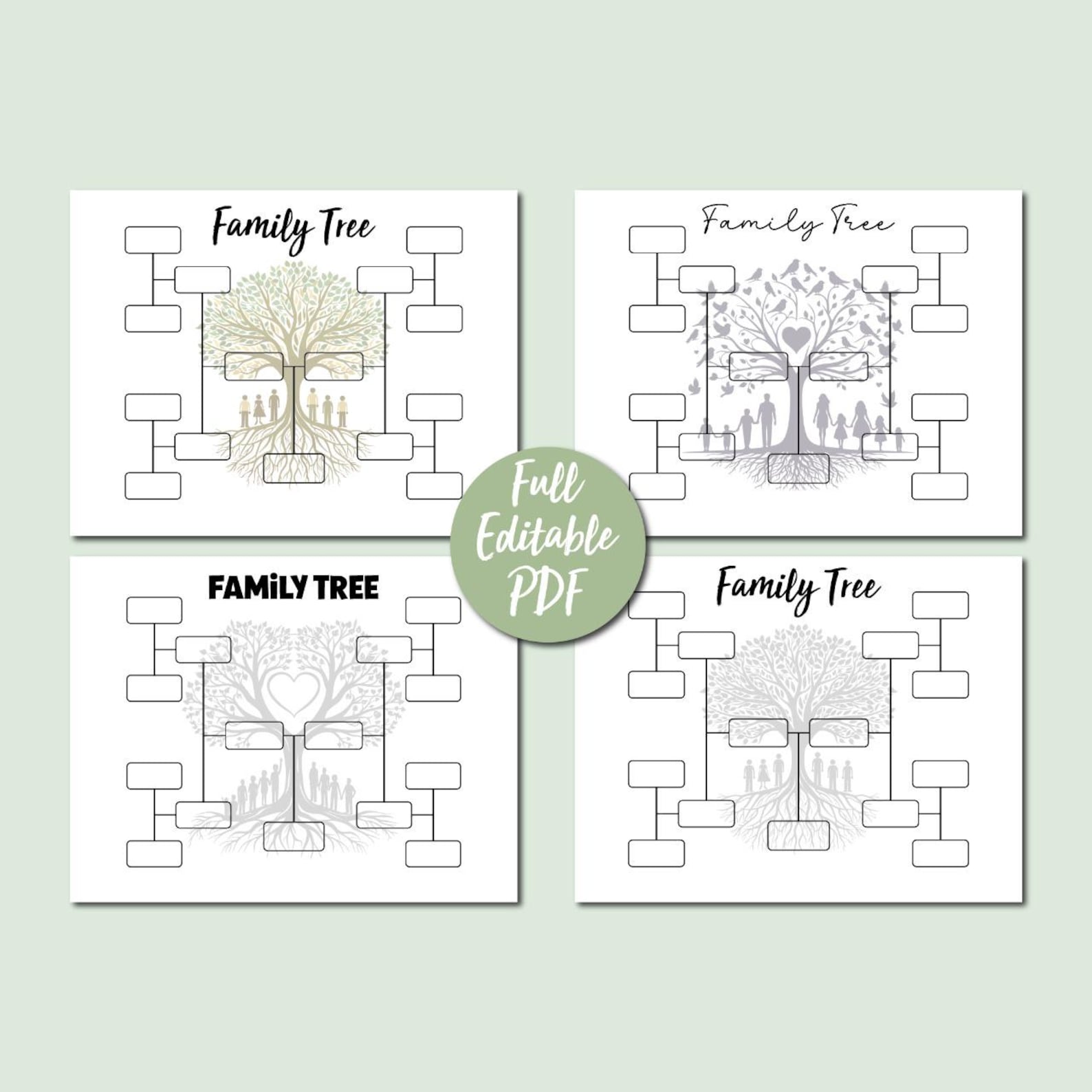 4-generation Family Tree Chart: Fillable Genealogy Pedigree (PDF) - Etsy