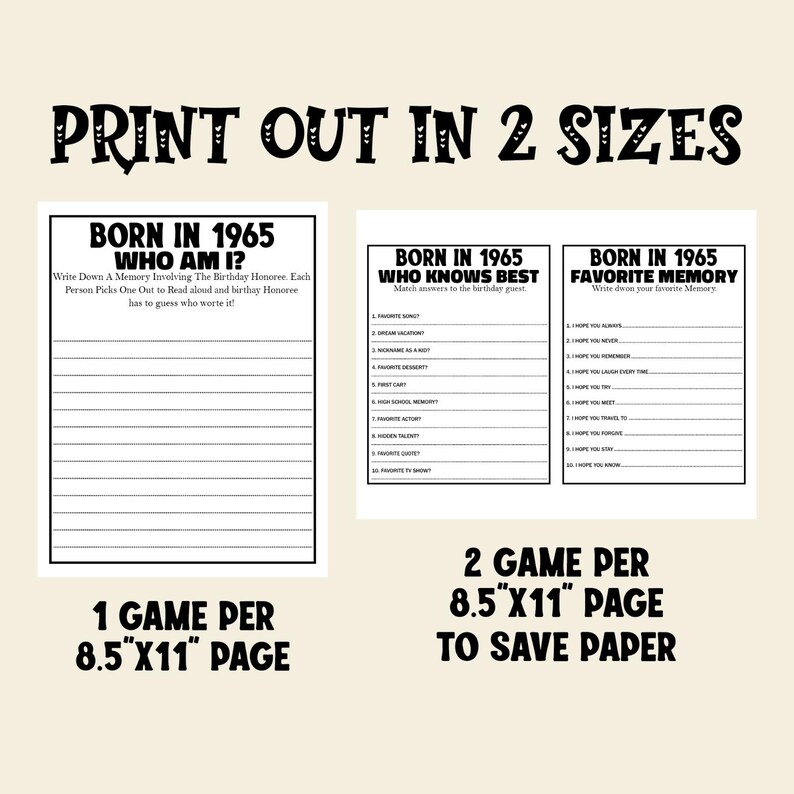 60th Birthday Party Games Bundle: 1965 Trivia, Scattergories (printable ...