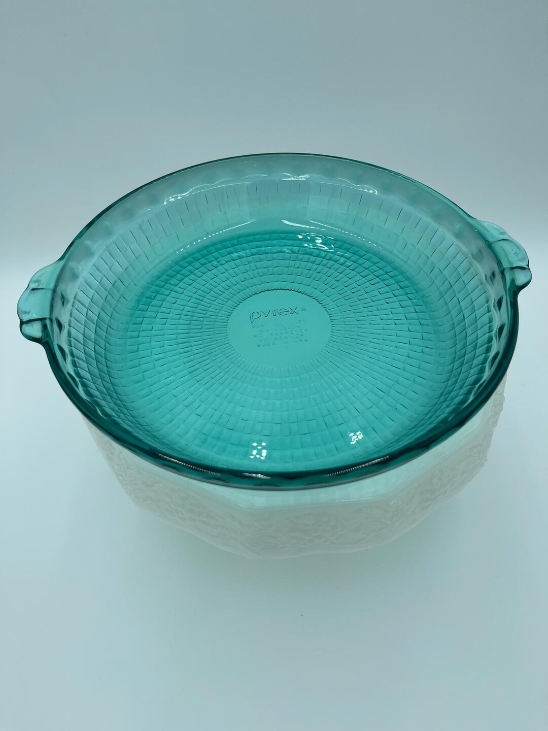 Pyrex Peacock Teal Turquoise Round Pie Plate With Tab Handles – Model ...