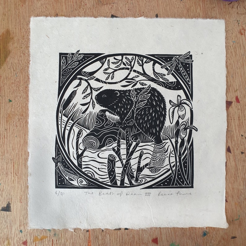 The Beast of Dean III Original Linocut Print on Handmade Lokta Paper ...