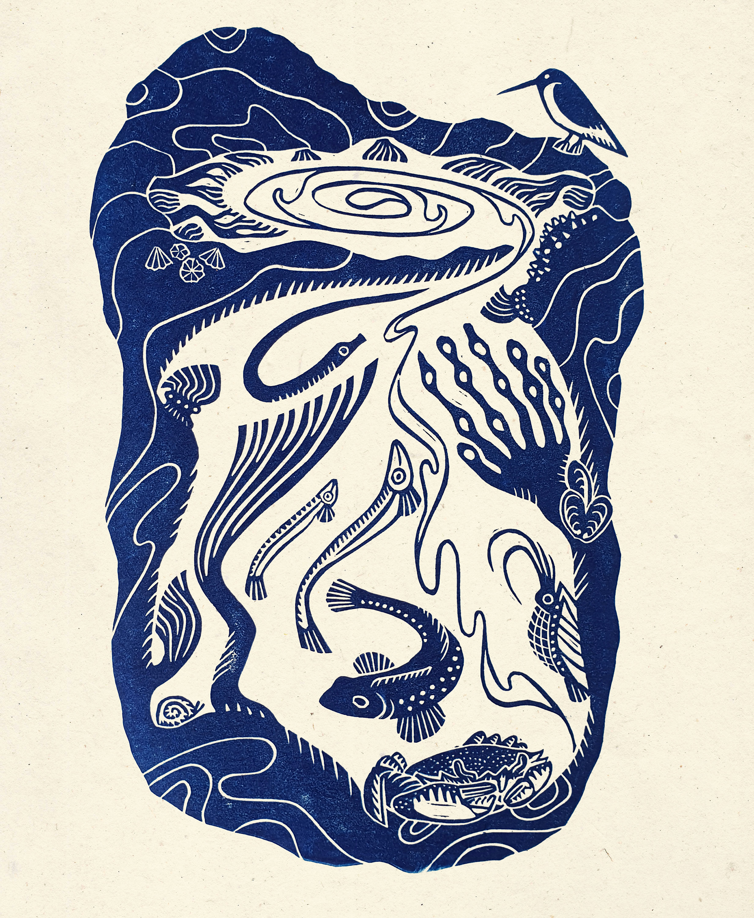 Rock Pool Original Linocut Print on Handmade Lokta Paper - Etsy