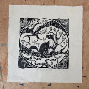 The Beast of Dean II Pine Marten, Original Linocut Print on Handmade ...