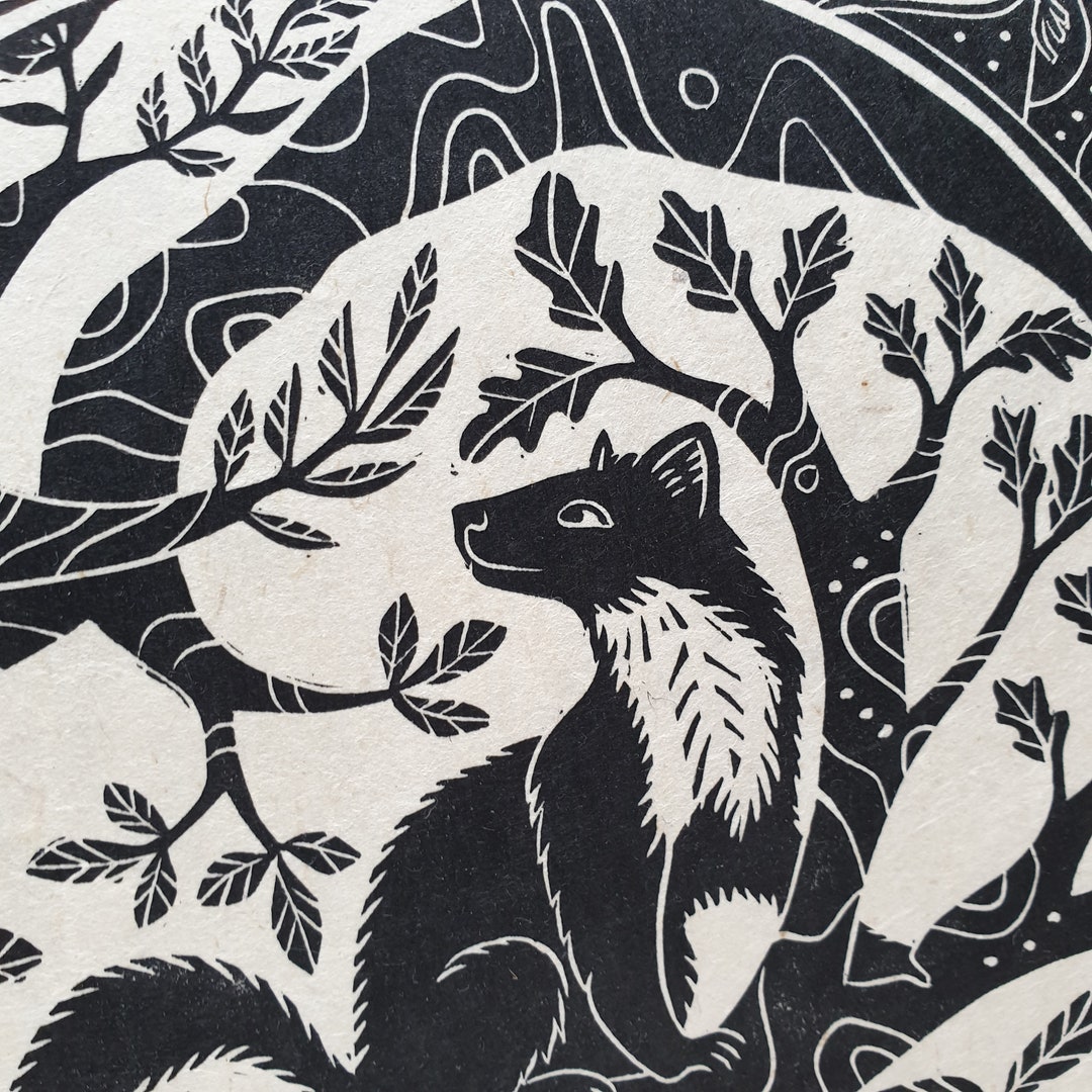 The Beast of Dean II Pine Marten, Original Linocut Print on Handmade ...