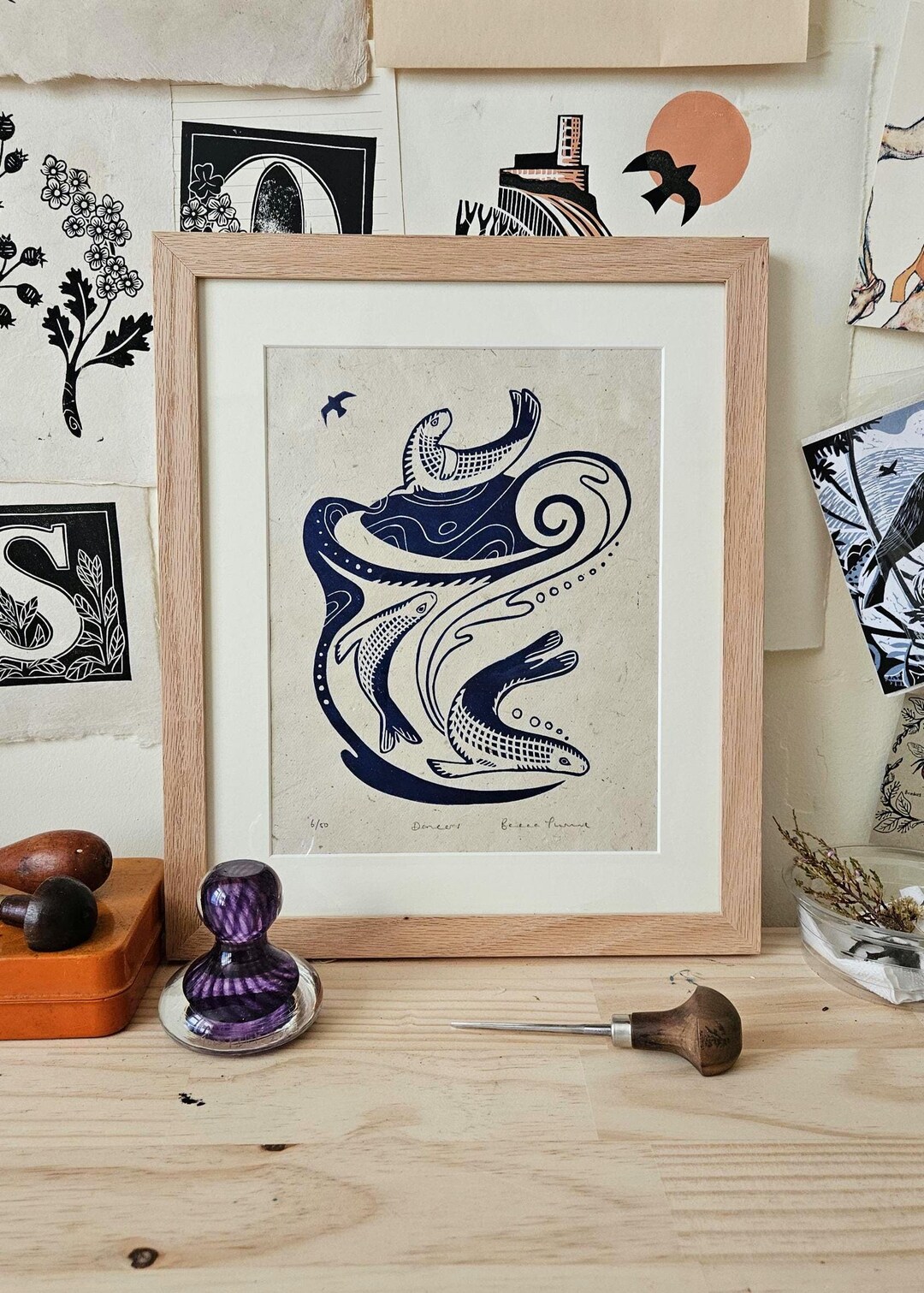 Dancers Original Linocut Print on Handmade Lokta Paper | Common Seals ...