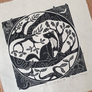 The Beast of Dean II Pine Marten, Original Linocut Print on Handmade ...