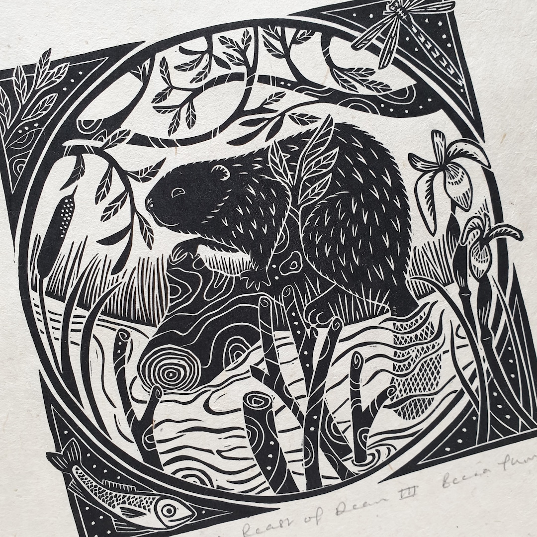 The Beast of Dean III Original Linocut Print on Handmade Lokta Paper ...