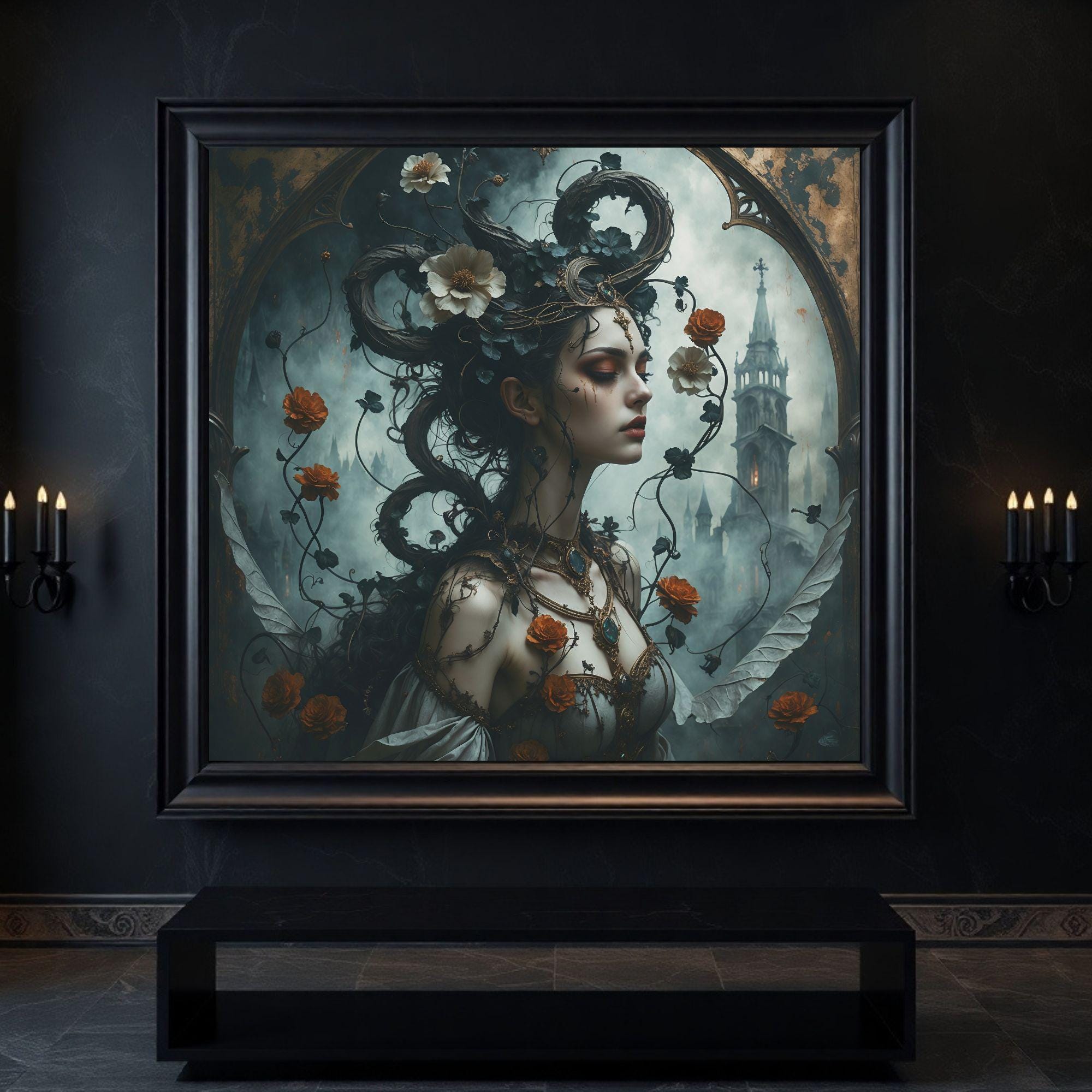 Dark Gothic Nature Art | Enchanted Woman With Vines & Floral Crown ...
