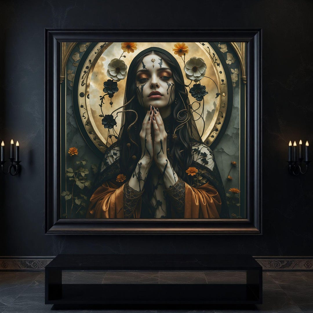 Gothic Woman Praying | Dark Floral Art | Victorian Gothic Wall Print ...