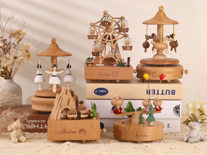 Engraved Wooden Ballerina Carousel Music Box: Newborn Gift - Etsy