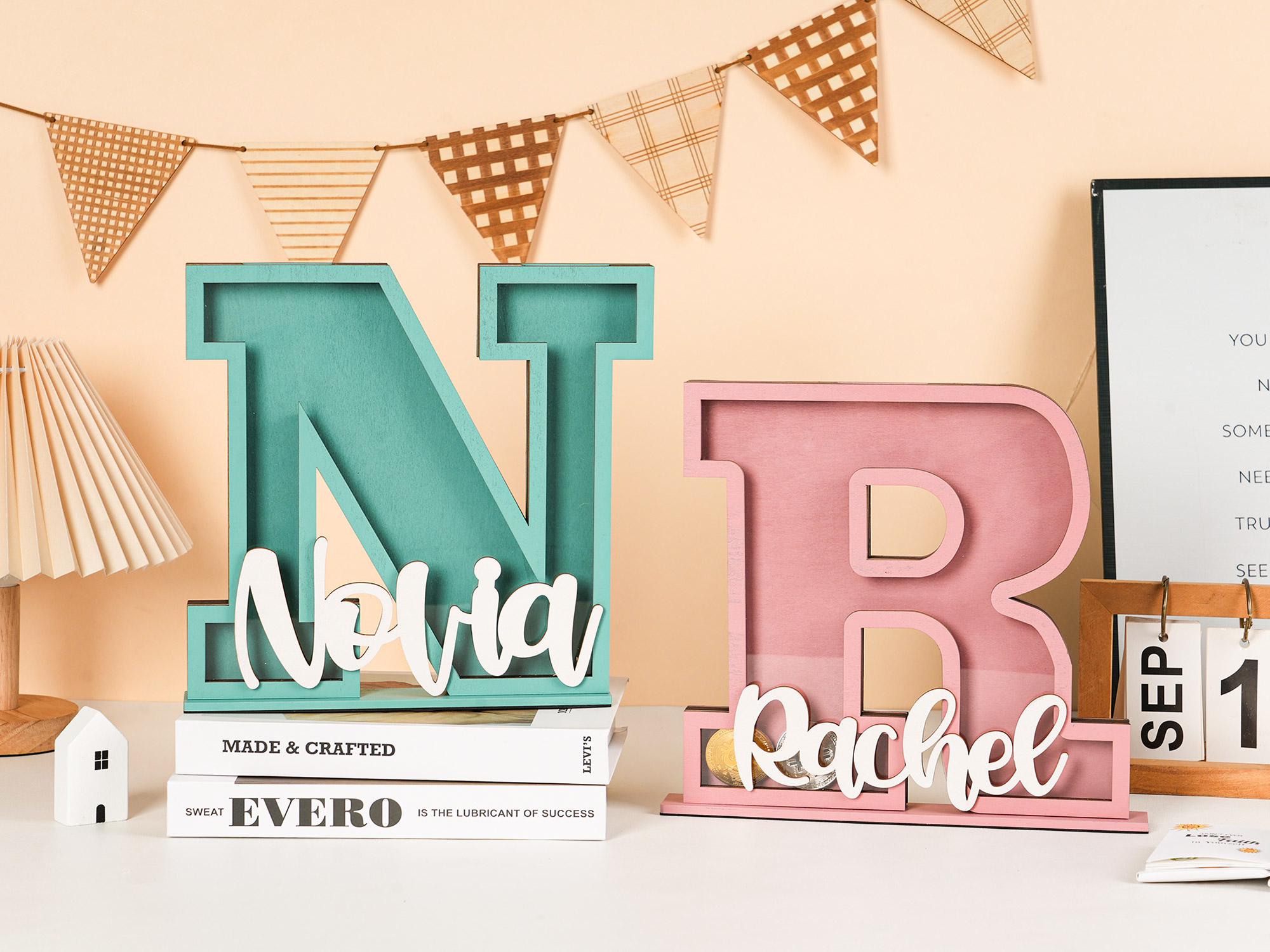 Personalized Wooden Letter Piggy Bank, Wood Gift for Kids, Custom Name ...