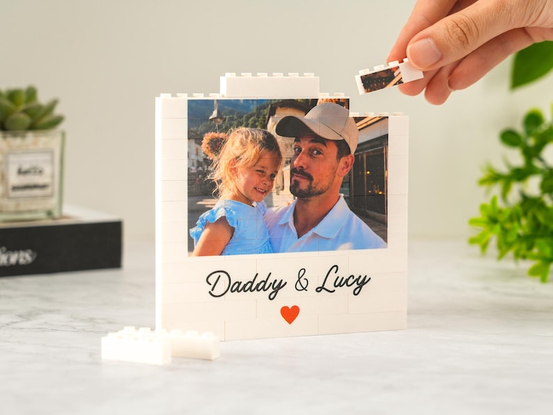 Photo Building Block Frame, Custom Daddy & Me Brick Keepsake, Father's ...