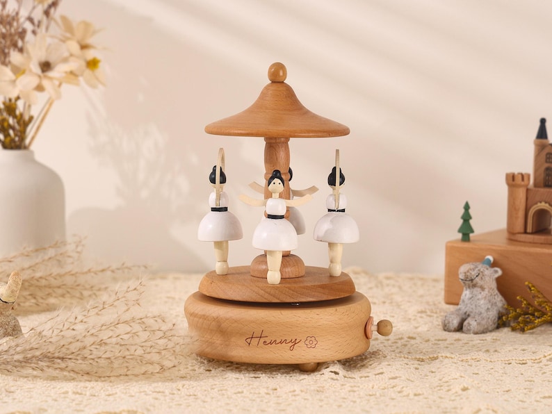 Engraved Wooden Ballerina Carousel Music Box: Newborn Gift - Etsy