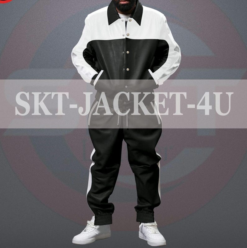 Men's Leather Tracksuit: Black & White, Soft Genuine Leather - Etsy