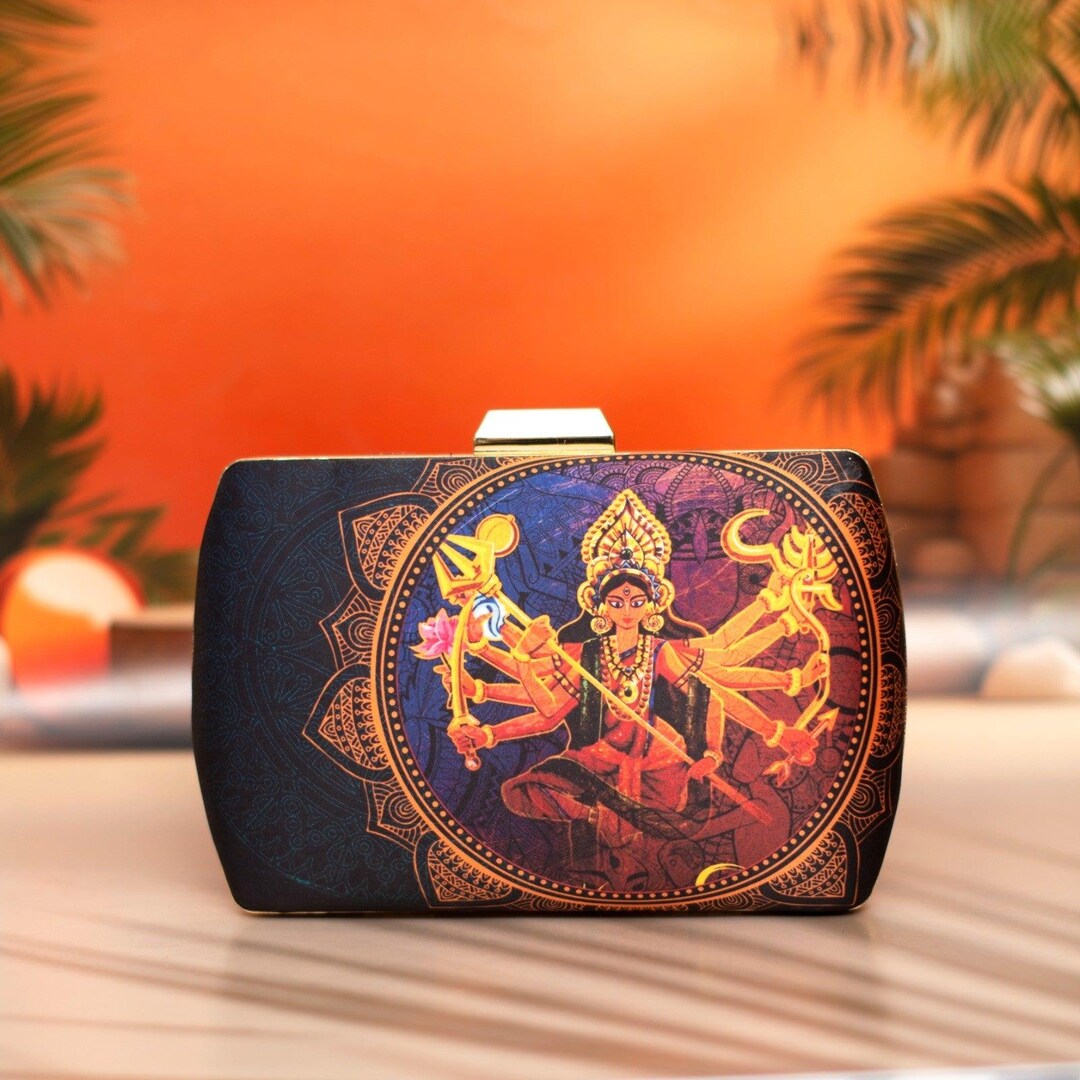 Exclusive Box Clutch With Maa Durga Portrait - Indian Print Clutch to ...
