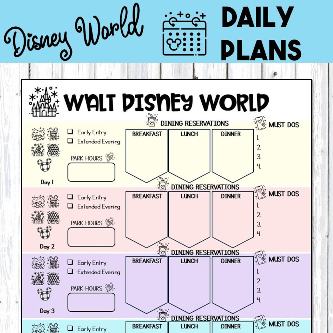 Walt Disney World Daily Planner Sheet | Disney World Plans | WDW Dining ...