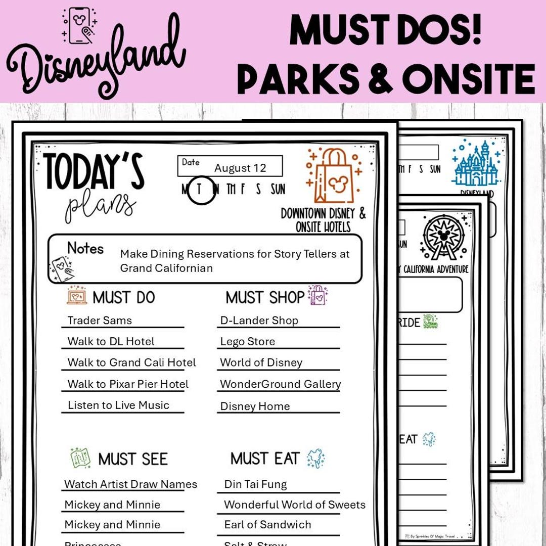 Disneyland Planning Sheet – Must-do Parks Itinerary (digital Download ...