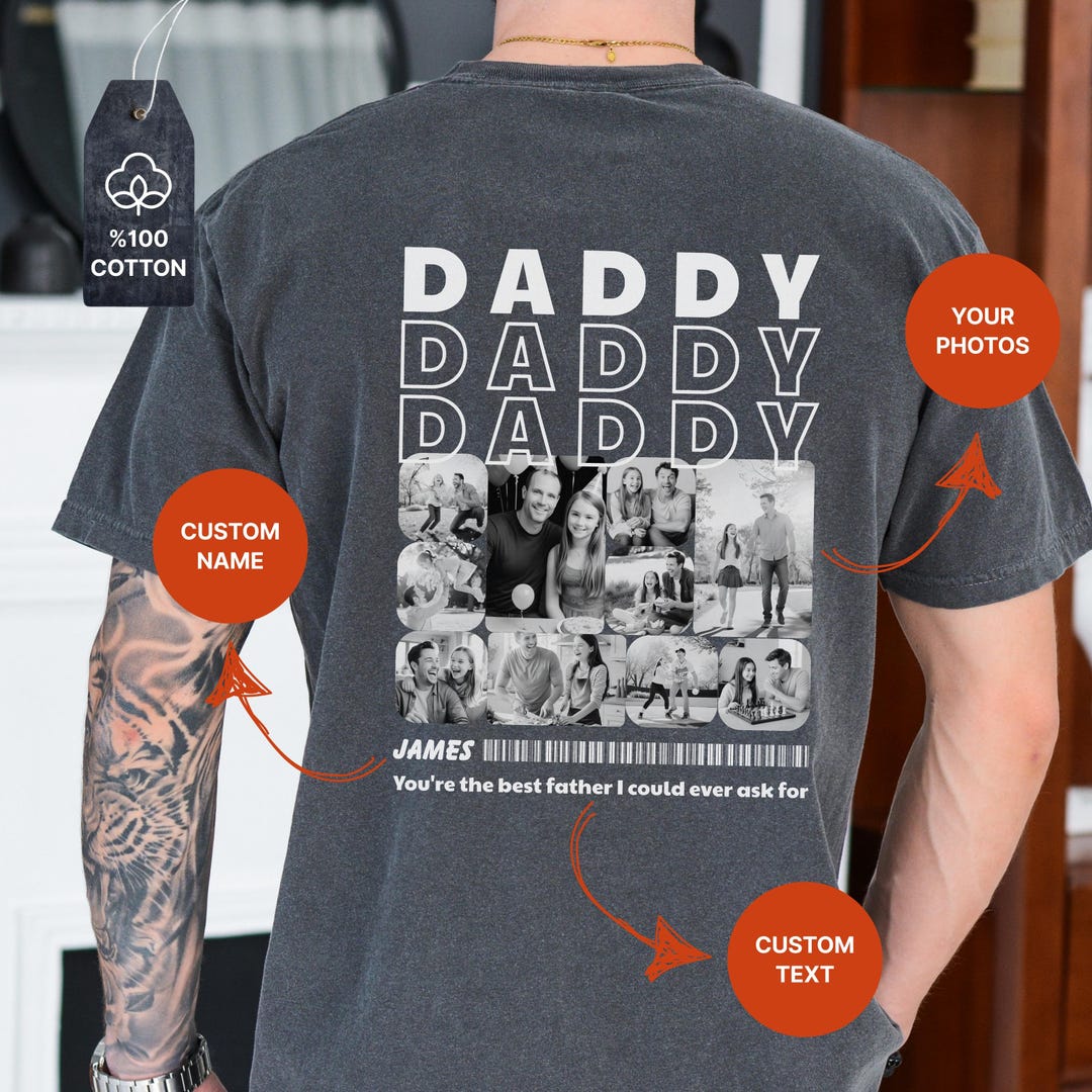 Custom Dad Photo Collage Comfort Colors Shirt With Name & Message ...