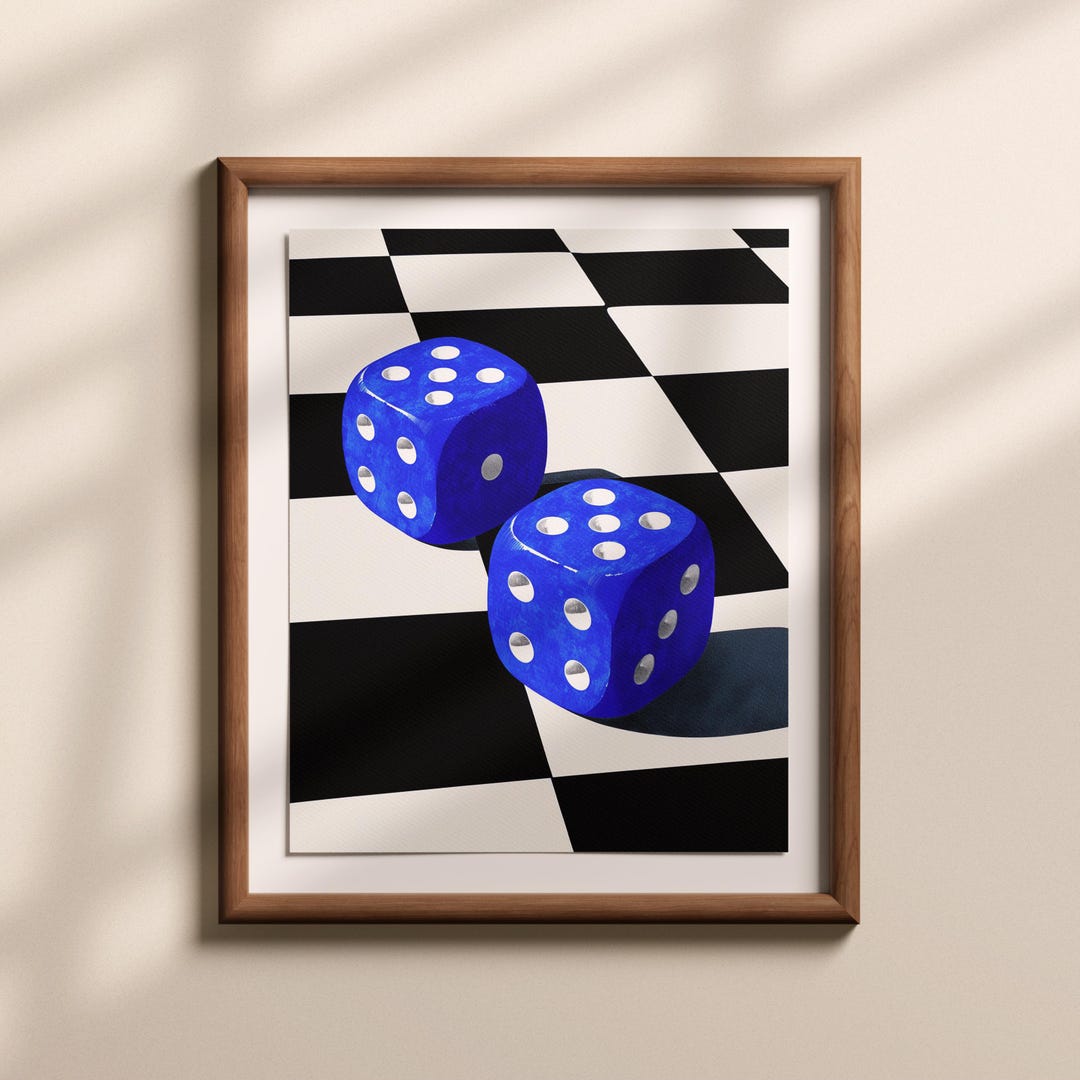 Contemporary Art: Two Blue Dice on Checker Pop Art Print Wall Art ...