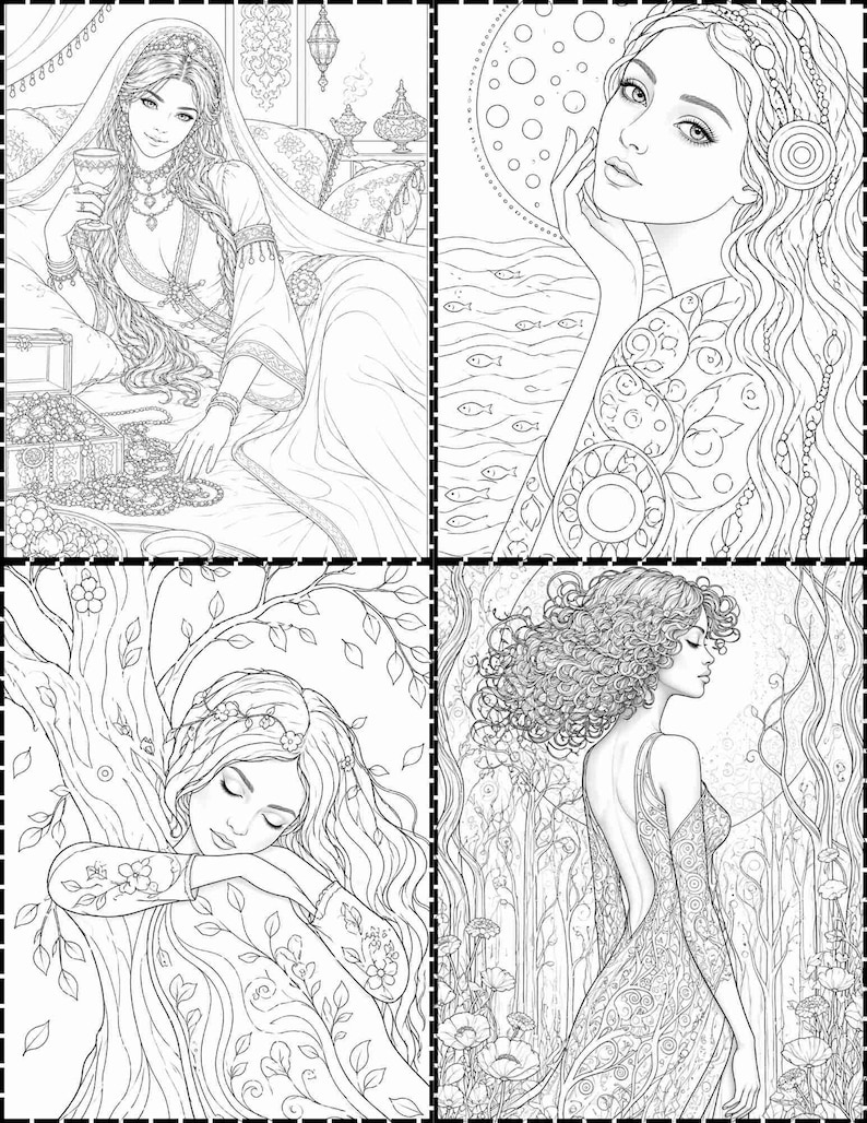 Ethereal Muse Adult Coloring Book, 50 Printable Art Nouveau Inspired ...