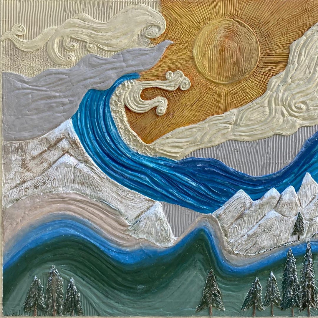 Textured Wall Art, 3D Relief Painting, Modern Biophilic Decor, Large ...