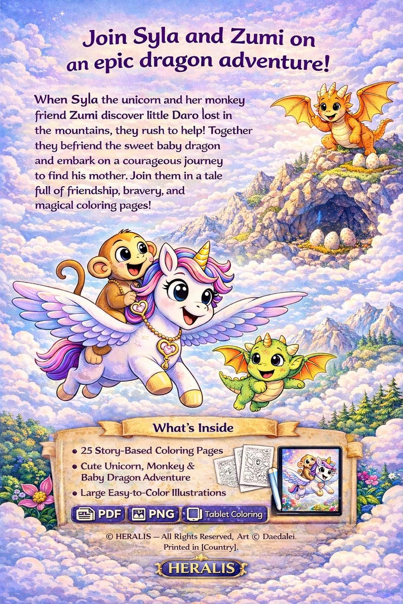 Syla and Zumi Lost Baby Dragon Coloring Book | Unicorn Monkey Adventure ...