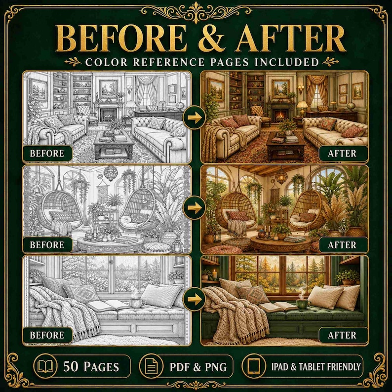 Luxury Spaces Coloring Book, 50 Elegant Interior Pages With Color ...