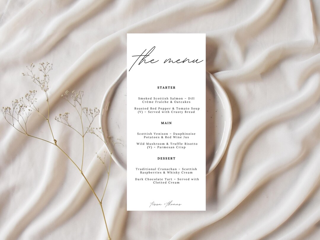 Refined Collection Menu Cards, Printed Wedding Menu for Reception ...