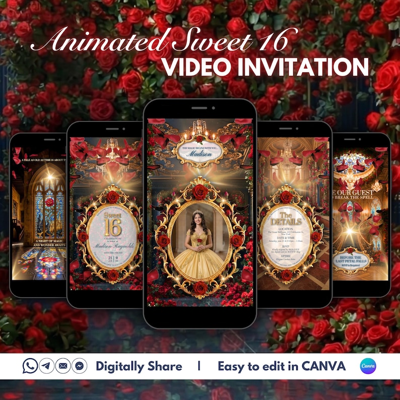Animated Sweet 16 Invitation With Photo Enchanted Rose Fairytale Video ...