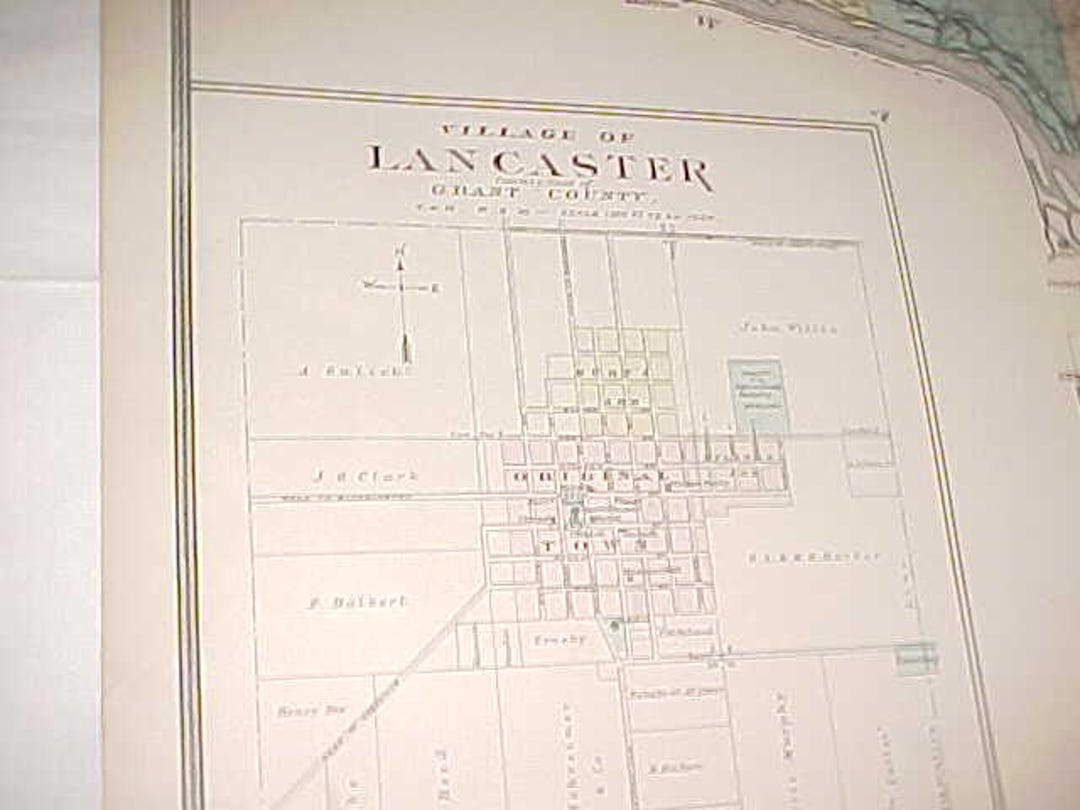 1878 Wisconsin Hand Colored Plat Map - Village of Lancaster and South ...