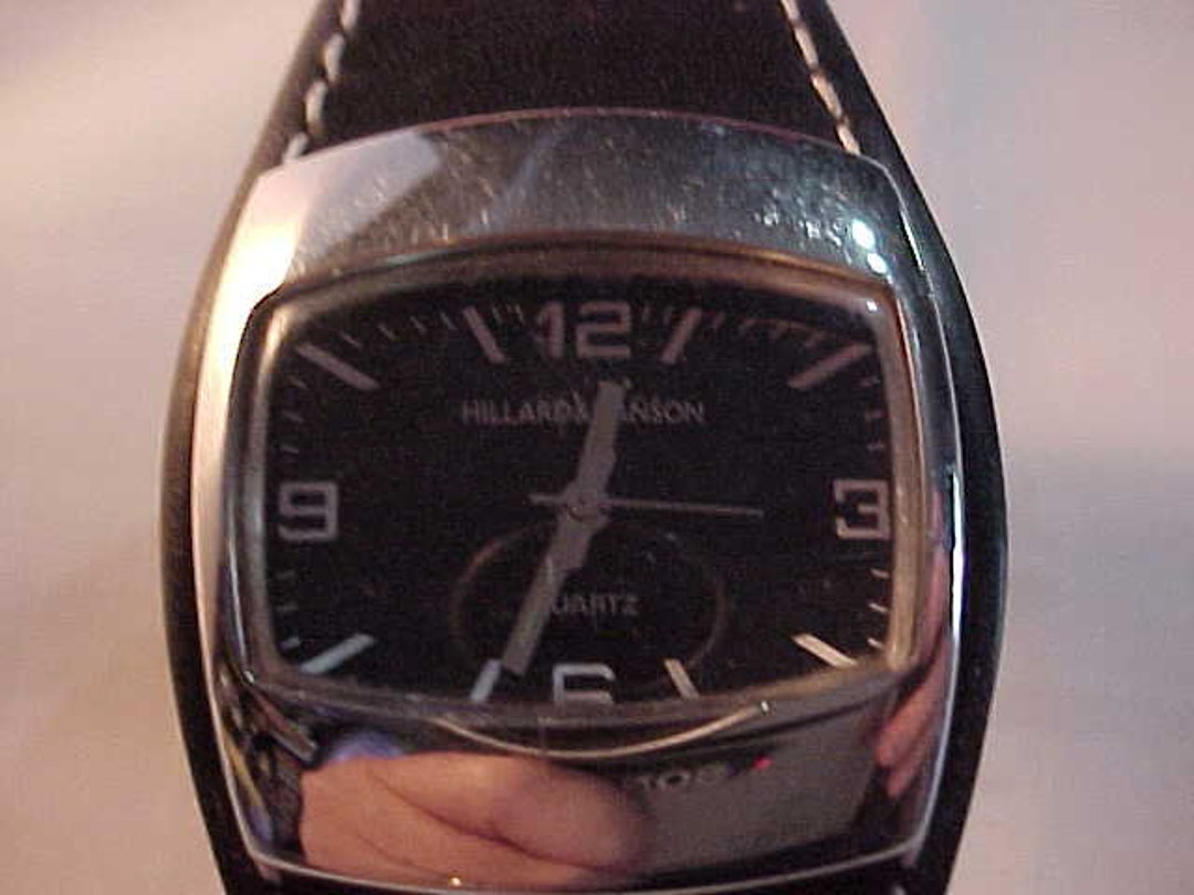 Men's Hillard & Hanson Silver Quartz Watch Working Condition With Black ...
