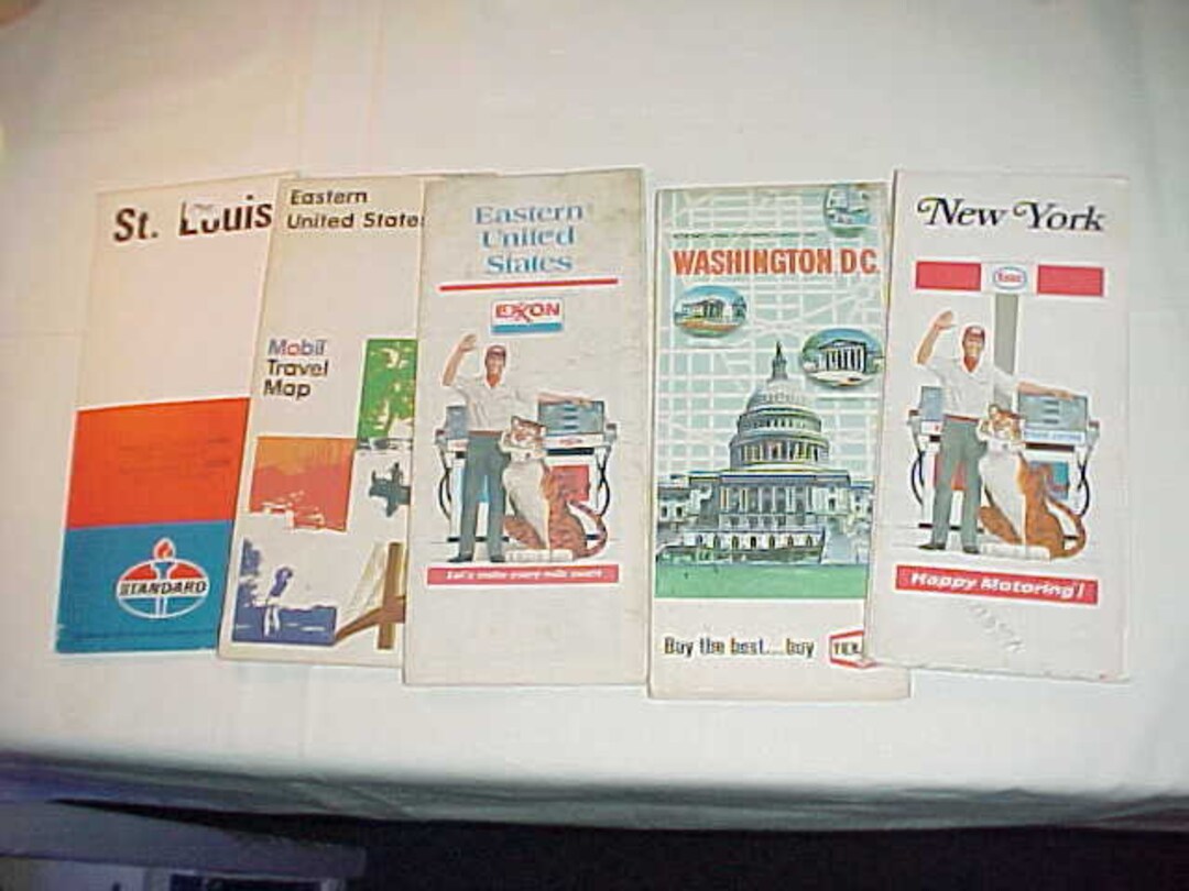 5 Oil Company Highway Maps Standard Mobil Esso Texaco Exxon 1960s and ...