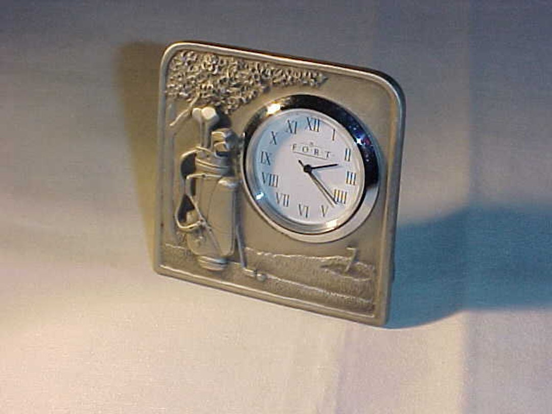 Miniature Fort Pewter Golf Theme Quartz Desk Clock Working Condition ...