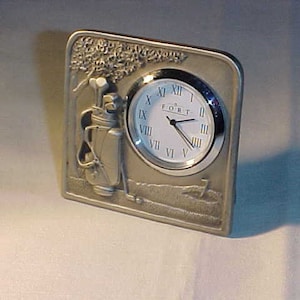 Miniature Fort Pewter Golf Theme Quartz Desk Clock Working Condition ...