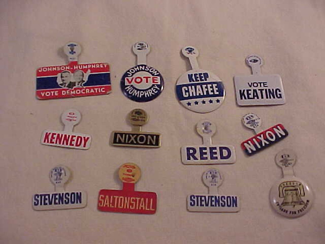 12 Political Campaign Tin Tabs LBJ Stevenson Nixon Kennedy - Etsy Singapore
