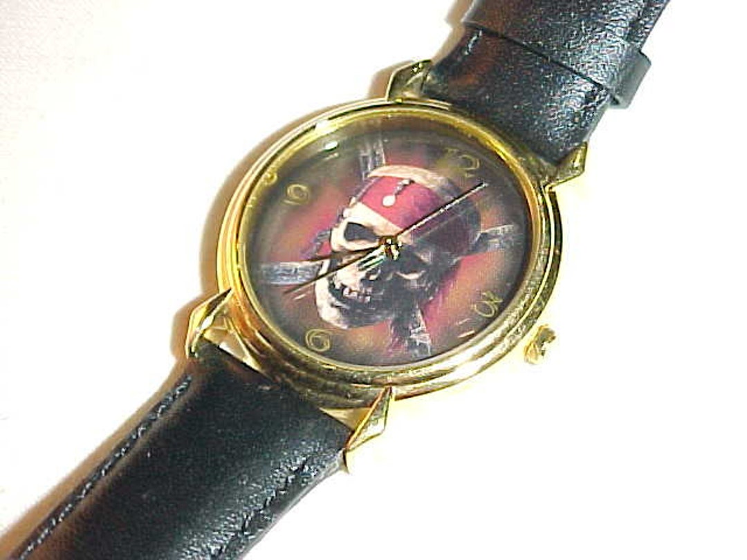 Disney Pirates of the Caribbean Quartz Wrist Watch With Black Genuine ...