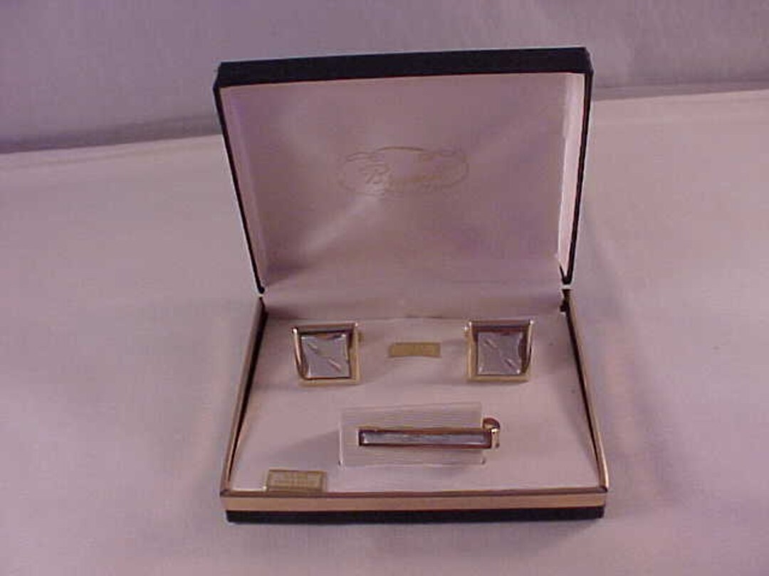 Foster Silver Cuff Links and Tie Bar Set in Snap Case - Etsy