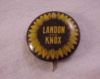1936 LANDON AND KNOX Campaign Pin Brown Yellow Sunflower 3/4 Litho Pin ...
