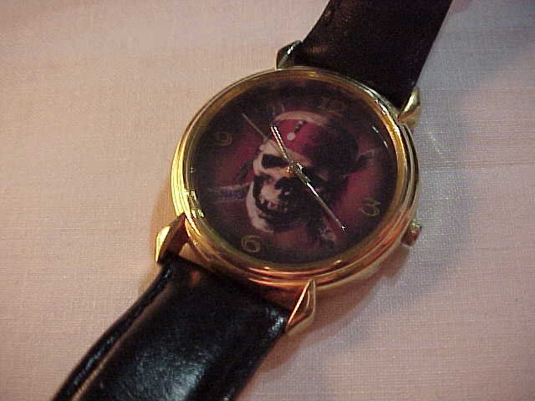 Disney Pirates of the Caribbean Quartz Wrist Watch With Black Genuine ...