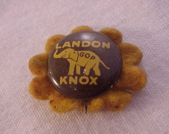 1936 LANDON AND KNOX Campaign Pin Brown Yellow Sunflower 3/4 Litho Pin ...