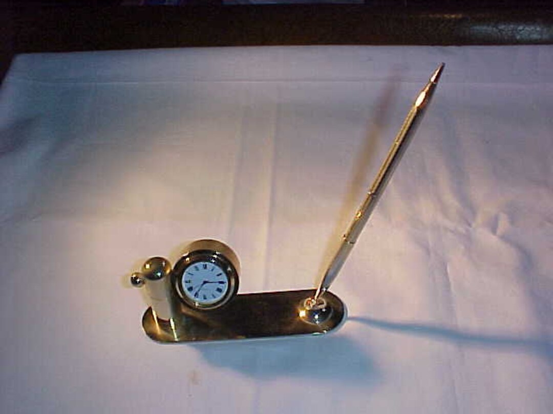 Miniature Brass Quartz Golf Theme Desk Clock Working Condition With Ink ...